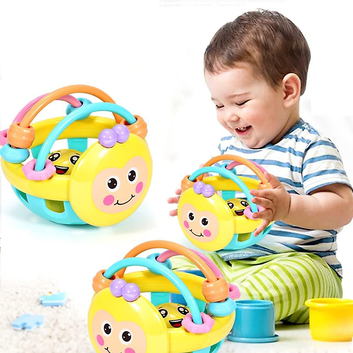 New Kids Educational Toys, Soft Kids Toy Bell Rattles Ball Toy, Infant Toy Plastic Hand Bell, Sensory Toy Fitness Rattle Toys for Girls Boys