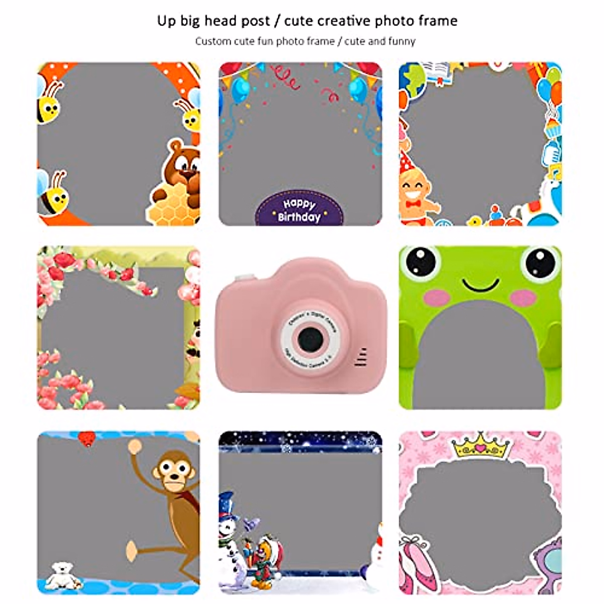 Shanrya Cartoon Mini Camera, Child Camera Kids Gift One Key Video Recording 16 Borders Support MP3 for Kids(Pink)