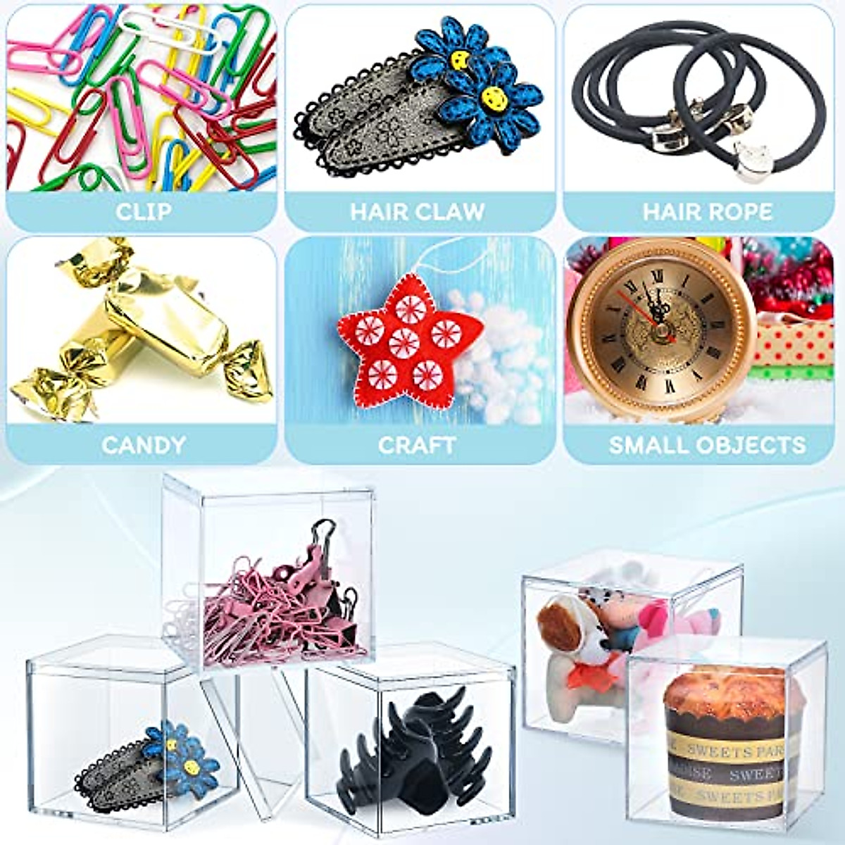 Yulejo Clear Acrylic Box with Lid Plastic Square Cube Display for Storage Stackable Container Pill Candy Jewelry Gift Card Party Favors 2.9 x Inch (24 Pieces)