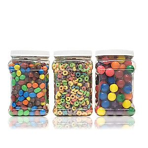 ljdeals 64 oz 1/2 Gallon Clear Empty Storage Containers with Lids, Square Plastic Canisters, Large Jars with Lids, BPA Free Plastic Jar, Wide Mouth Jar with Easy Grip Handles, Pack of 3, Made in USA