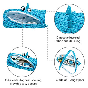 ZIPIT Dino Pencil Case for Boys | Pencil Pouch for School, College and Office | Pencil Bag for Kids (Blue)