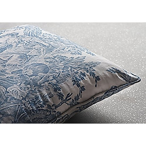 Maison d' Hermine Decorative Pillow Covers 100% Cotton Toile Washable Cushion Cover with Invisible Zipper for Home Decor, Sofa, Couch, Bedroom, The Miller - Denim - Spring/Summer (20"x20")