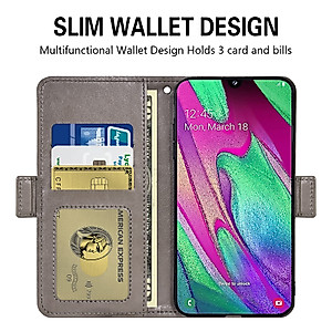 Asuwish Compatible with Samsung Galaxy A40 Wallet Case and Tempered Glass Screen Protector Flip Purse Accessories Wrist Strap Card Holder Cell Phone Cover for Glaxay A 40 Gaxaly 40A Women Men Gray