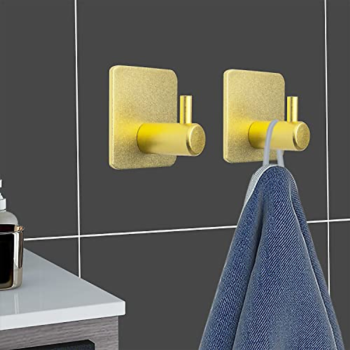 HUFEEOH Adhesive Towel Hooks, Stick on Hooks Adhesive Towel Hanger for Bathroom, Bedroom, Kitchen, Restroom, Hotel and Wall Mounted (16PC, Gold)