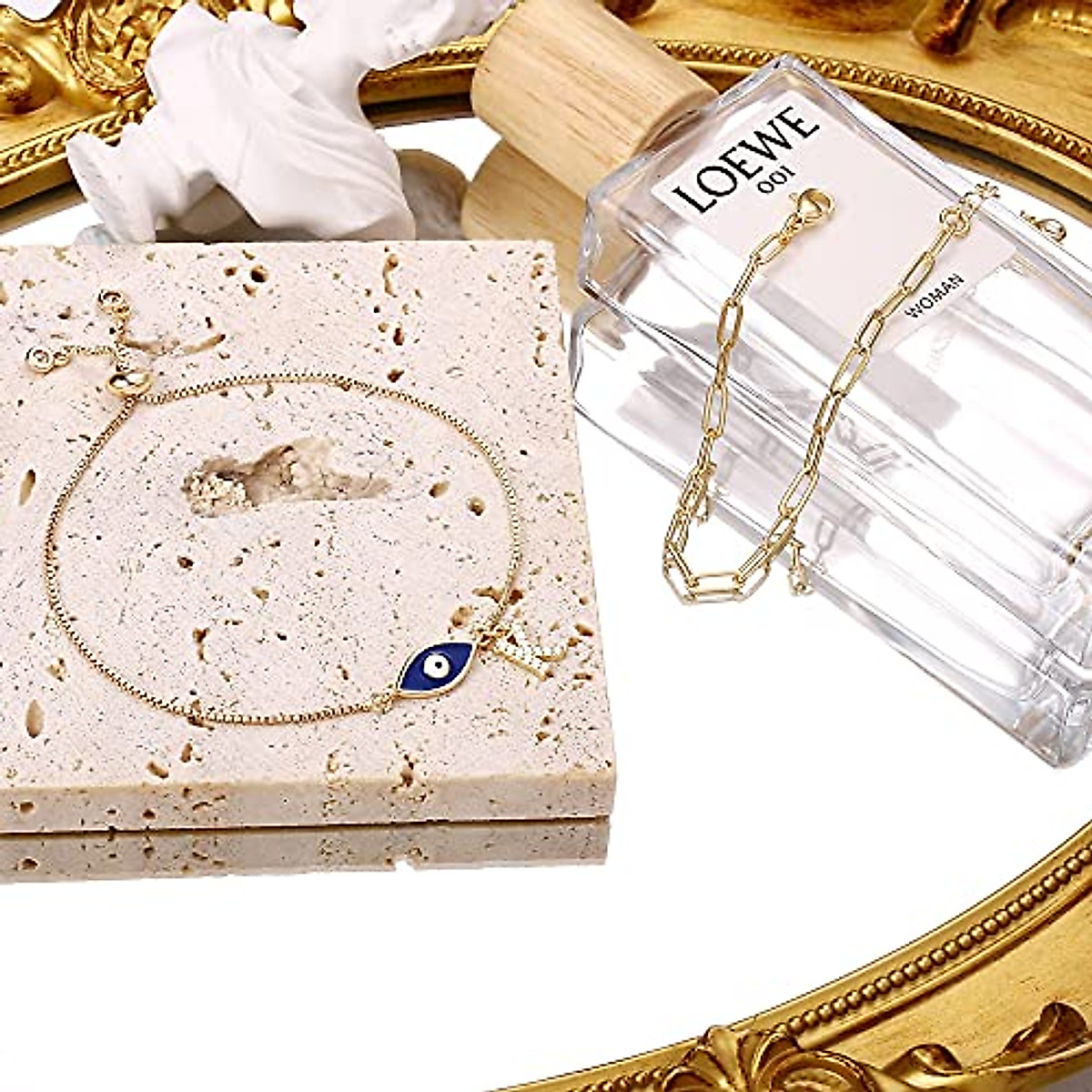 Gold Evil Eye Bracelets for Women, 14K Gold Plated Dainty Paperclip K Initial Bracelet Layering Protection Evil Eye Jewelry Layered Gold Evil Eye Bracelets for Womens Friendship Gifts Jewelry Set