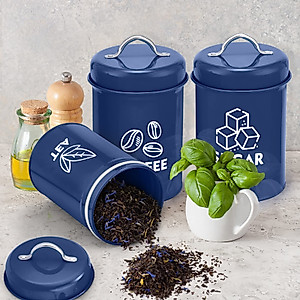 E-far Navy Blue Bread Box & Canister Set - Rustic Kitchen Storage