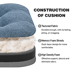 baibu Set of 4 Chair Pads for Dining Chairs, Dual-Layer Patent Design Memory Foam Chair Seat Cushions, Non-Slip Dining Chair Cushions with Ties, 16.5” x 16.5” x 3.5”, Blue