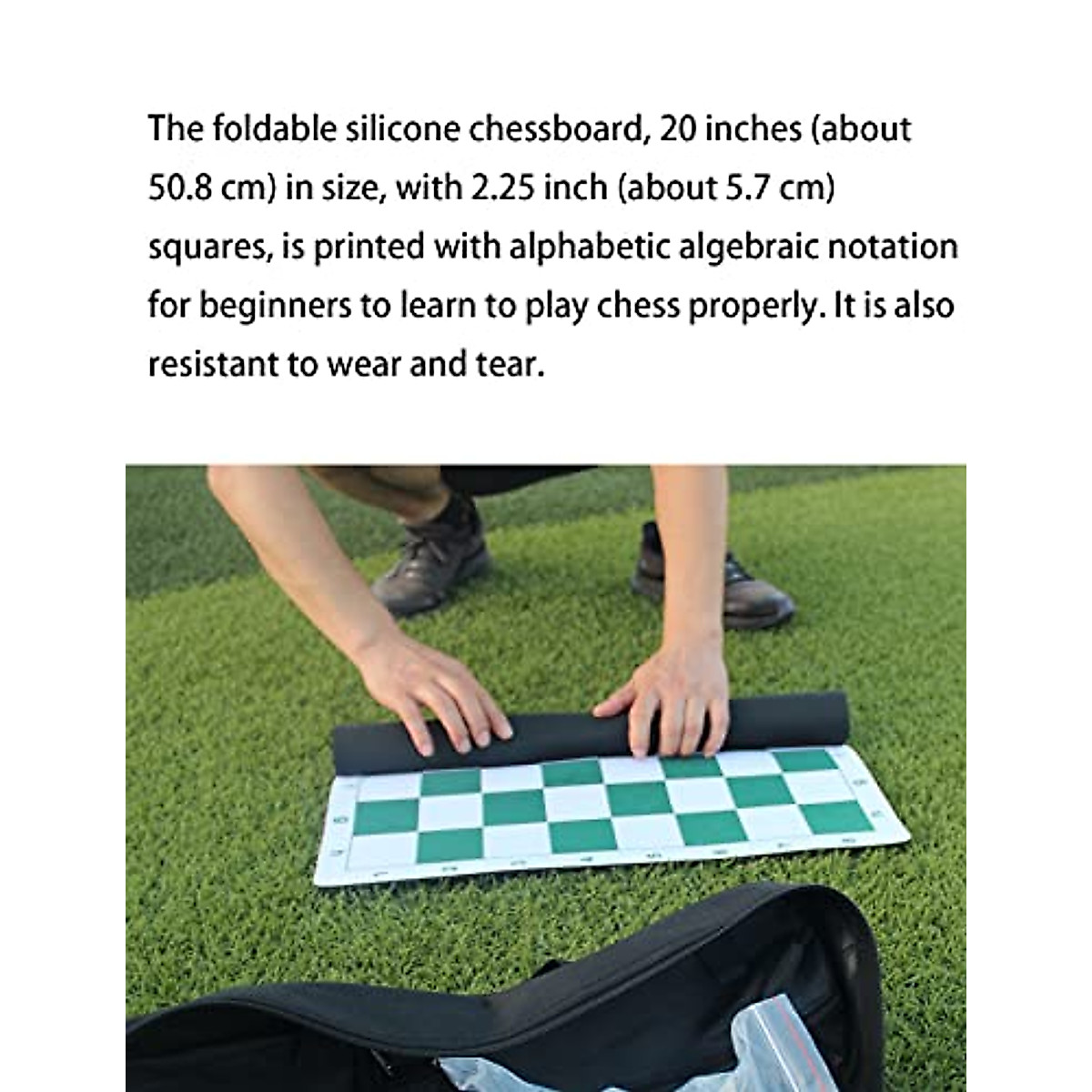 BOYISUNG Tournament Chess Set Weighted Staunton Pieces and 20"x20"in Vinyl Foldable Board Easy for Packing and Traveling Classic Plastic Black Board Long Canvas Bag Ａ4