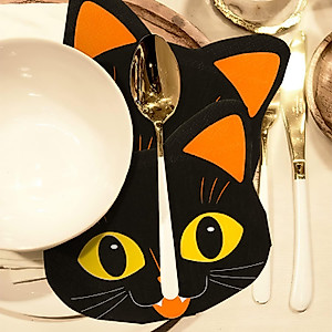 Quera 50 Pack Halloween Napkins Paper Napkins Black Cat Cocktail Napkins Decorations for Halloween Party Supplies, Black Cat Gifts Dinner Party Decoration (6.5 x 6.5 In)
