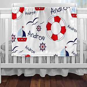 Personalized Baby Blankets for Boys with Name - Baby Boy Blankets Newborn Soft - Custom Baby Blankets for Boys - Nautical Baby Blanket - Customized Baby Blankets for Boys
