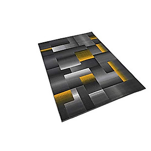 Handcraft Rugs Abstract Geometric Modern Squares Pattern Yellow/Orange/Silver/Gray/Black Area Rug (5X7, Yellow)