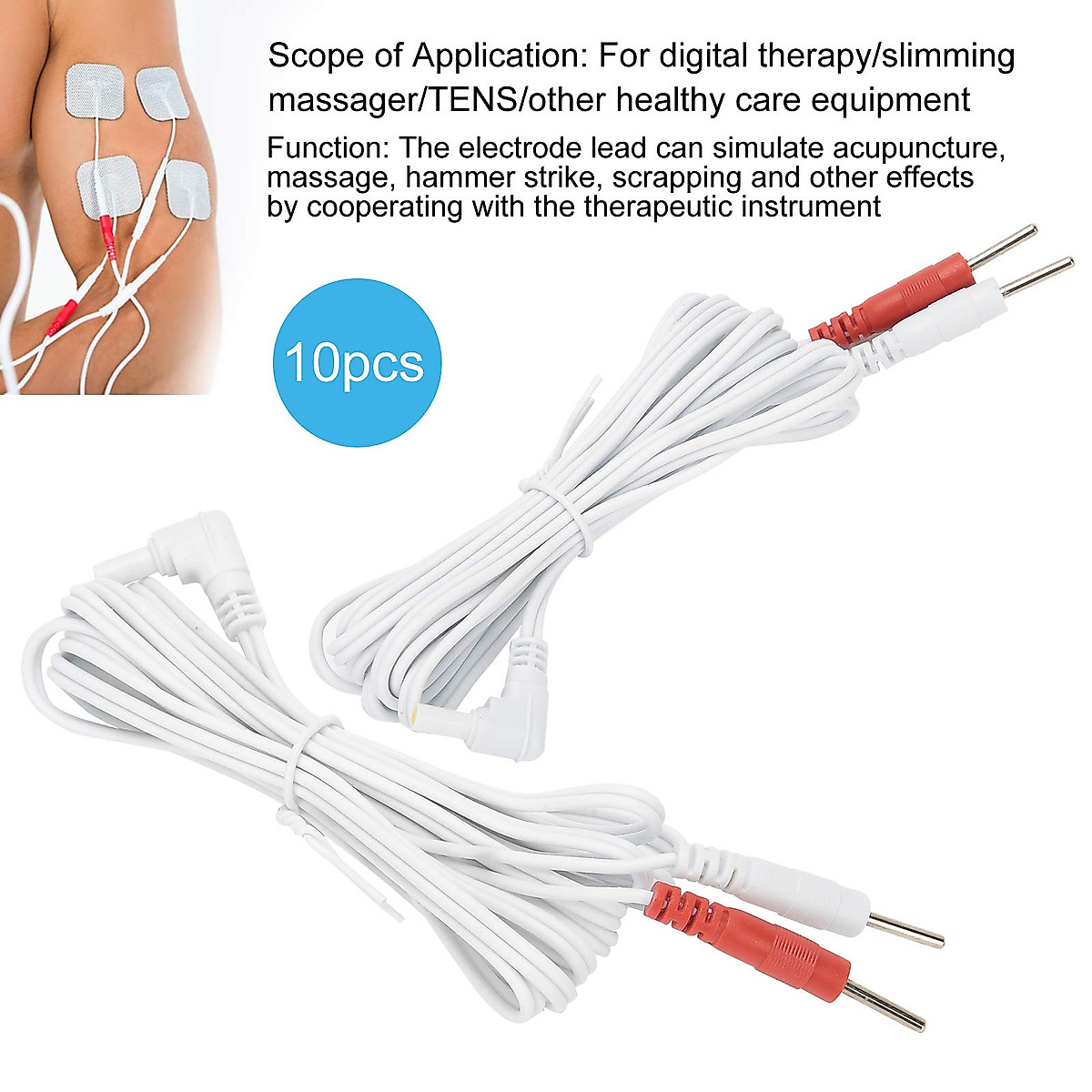 Sonew 10pcs TENS Wire Cable, 2.35mm 1.8m 2?in?1 Pin Type Electrode Lead Wires Cable for TENS Unit Physiotherapy Machine