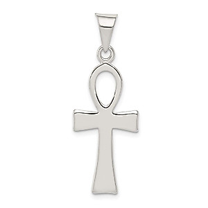 Solid 925 Sterling Silver Ankh Cross Pendant Charm - 35mm x 13mm