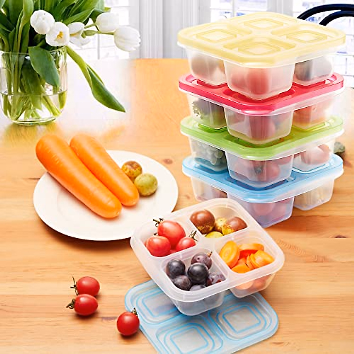 Gtthry Bento Snack Boxes,4-Compartment Snack Containers,Stackable Food Storage Containers with Lids,Reusable Bento Lunch Boxes,BPA Free Lunch Containers,Food Containers Dishwasher Safe(10 Pack)