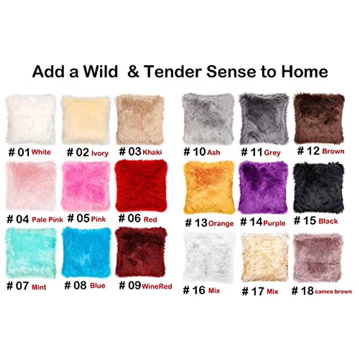 seemehappy 18" x 18" Khaki Fluffy Throw Pillow Cover with Insert Included Faux Fur Throw Pillows Decorative Fuzzy Pillows Furry Pillows Cushions for Chair Couch Bedroom