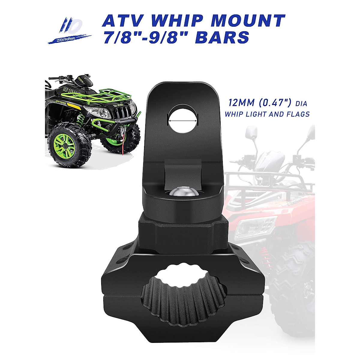 ZIDIYORUO Whip Light Mounts for ATV, Quad ATV Light Mounts Fit 0.875", 1", 1.125" Rack Bars and Bandlebars, Adjustable ATV Mount Made of Alloy Aluminum, Easy Installation (2 pcs Black)