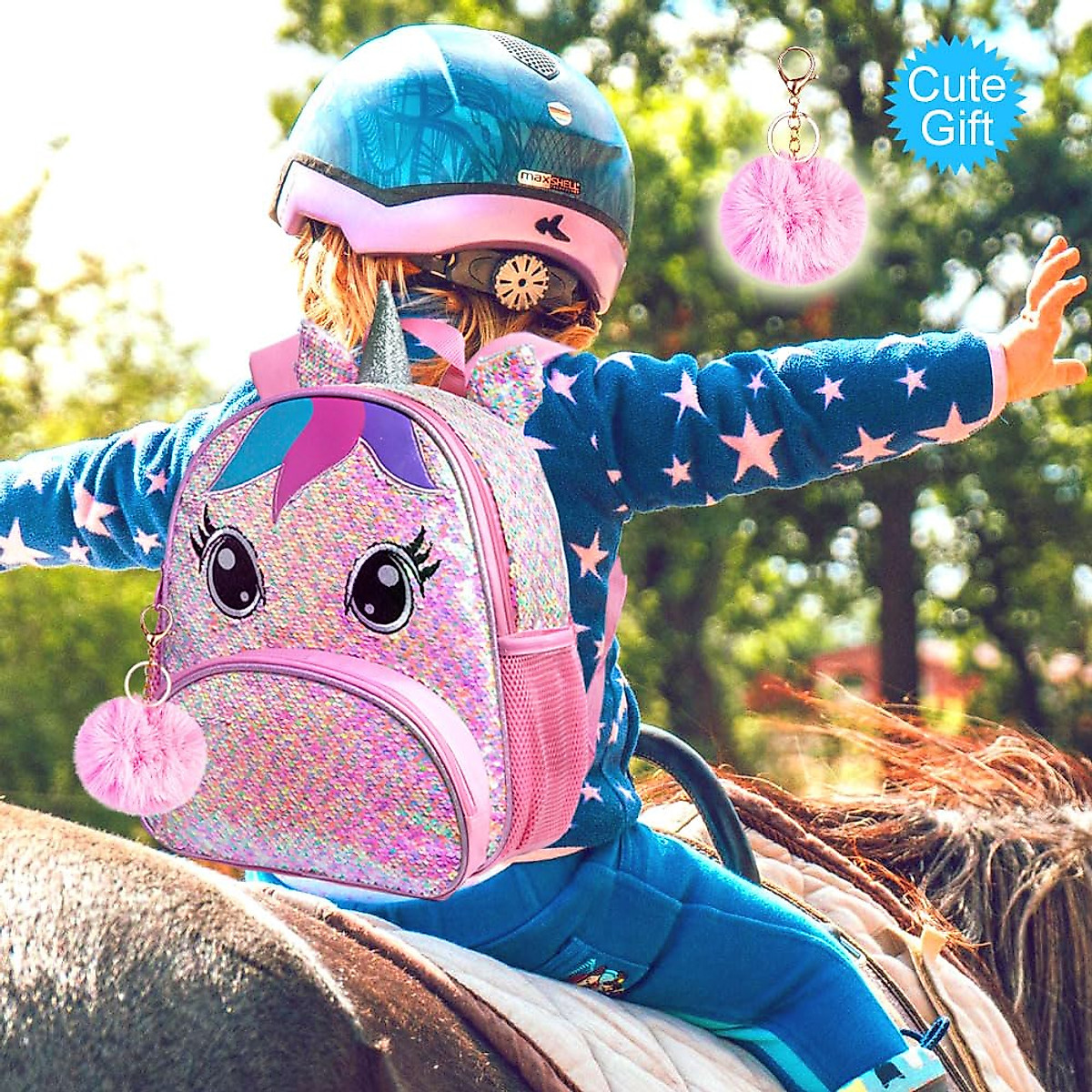 Unicorn Backpack for Girls, Toddler Sequin Preschool Bookbag, 12.5" Cute Cartoon Animal Schoolbag