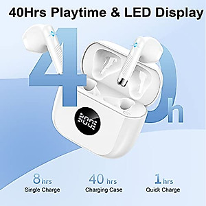 Jxrev Wireless Earbuds, Bluetooth 5.3 Headphones Stereo Sound, Wireless Earphones in Ear 40H Playback LED Power Display, Headset Built-in Microphone, Touch Control, IP7 Waterproof for Sport