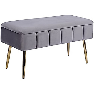SOFT ASS Modern Fashion Velvet Storage Bench Upholstered Footrest Ottoman with Gold Metal Legs for Living Room Bedroom Home Office - Dark Grey