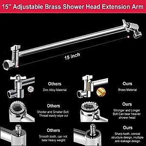 Shower Head, NERDON 12'' High Pressure Rainfall Shower Head Handheld Combo 5 Settings with 15'' Brass Height/Angle Adjustable Extension Arm 60" Hose, Stainless Steel Bath Rain Showerhead with 4 Hooks