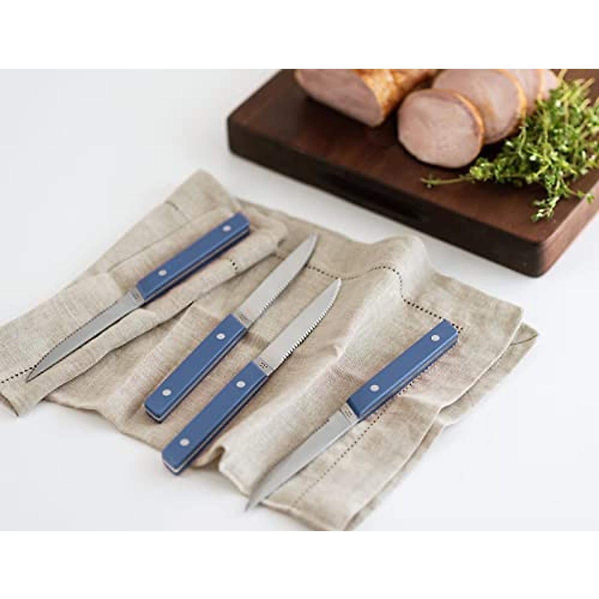 Misen Steak Knives Set of 4 - Precision Serrated Blades for Effortless Dining - Stainless Steel - Superior Cuts with Four Steak Knives Handles for Stylish Elegance - Blue