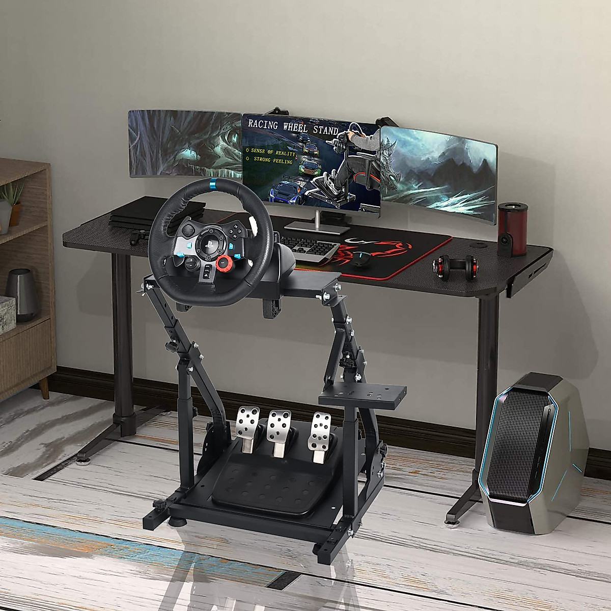 Hottoby G920 Racing Steering Wheel Stand Foldable & Reinforcement Bar Fit for Logitech/Thrustmaster G25 G29 G923 T300RS T80 T150,Driving Simulator Frame Adjustable,No Steering Wheel,Pedals & Handbrake