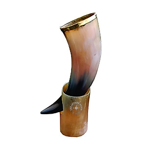 Real Ox Horn Drinking Horn Mug With Stand Viking Antique Style Beer Wine Mead Mug Gift