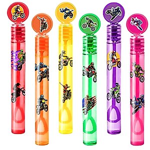 24PCS Dirt Bike DIY Bubble Wands Party Favors 96PCS Stickers for Goodie Bag Fillers Pinata Stuffers, Mini Bubble Bulk Birthday Party Supplies Toys Gifts Class Prizes for Toddlers Boys Girls