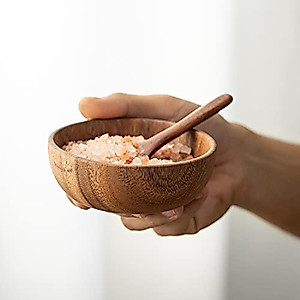 muso wood 3.9" Acacia Wood Bowl, Small Wooden Sauce Bowl for Party, Serving Bowls for Nuts, Salad, Appetizer, Condiments, Snacks (FREE 4 Wood Spoons, Set of 4)