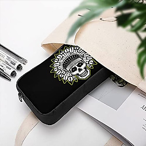 Indian Skull Pencil Case Stationery Pen Pouch Portable Makeup Storage Bag Organizer Gift