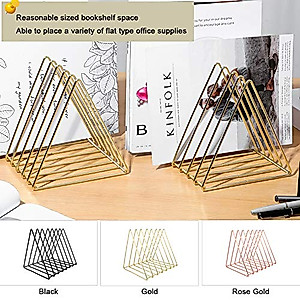 Urban Deco Triangle Desk Organizers Metal Wire Magazine Holder 7 Sections Decorative File Folder Organizer Vinyl Record Storage Office For Desk - Gold Magazine File Holder - Pack of 2