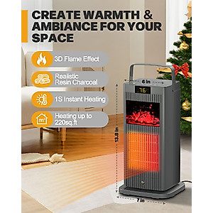 2023 Space Heater with 3D Bonfire, 1500W Electric Room Heater with Thermostat, Remote Control Ceramic Desk Heater with Timer, Small Personal Heater Fan for Bedroom, Large Room, Home, Office, Indoor