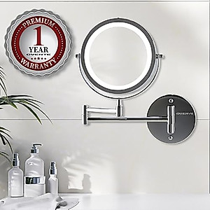 OVENTE 7" Lighted Wall Mount Makeup Mirror with 1X/10X Magnification, Cordless Double Sided Magnifying Round Vanity Mirror, 360° Swivel Design, Extendable and Folding Arm, Polished Chrome MFW70CH1X10X