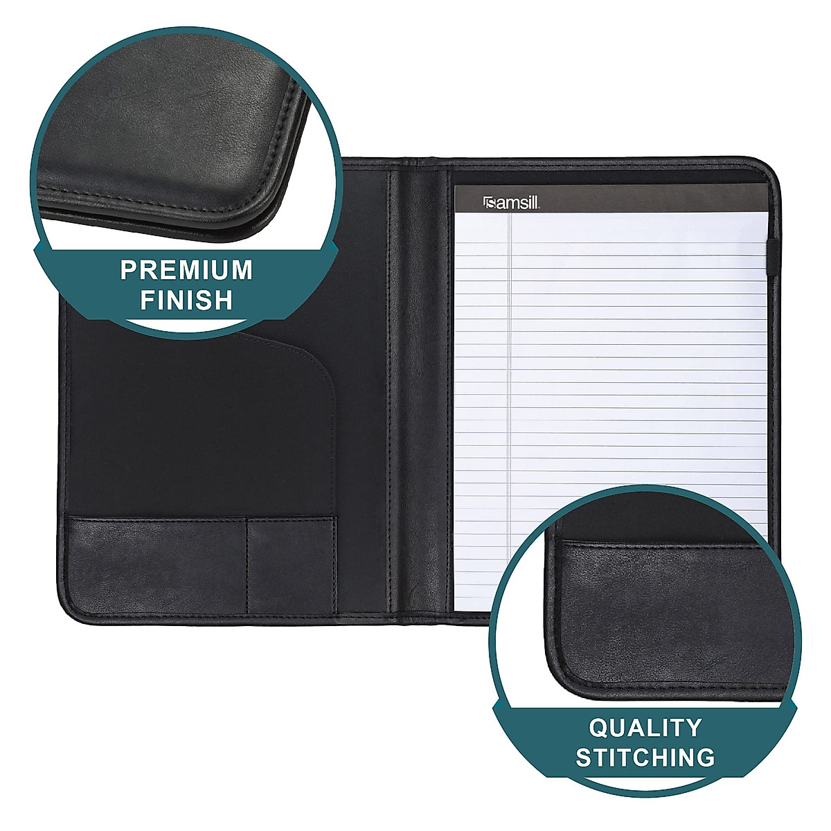 Samsill Professional Padfolio, Business Portfolio, Black, Includes 8.5 x 11 Writing Pad