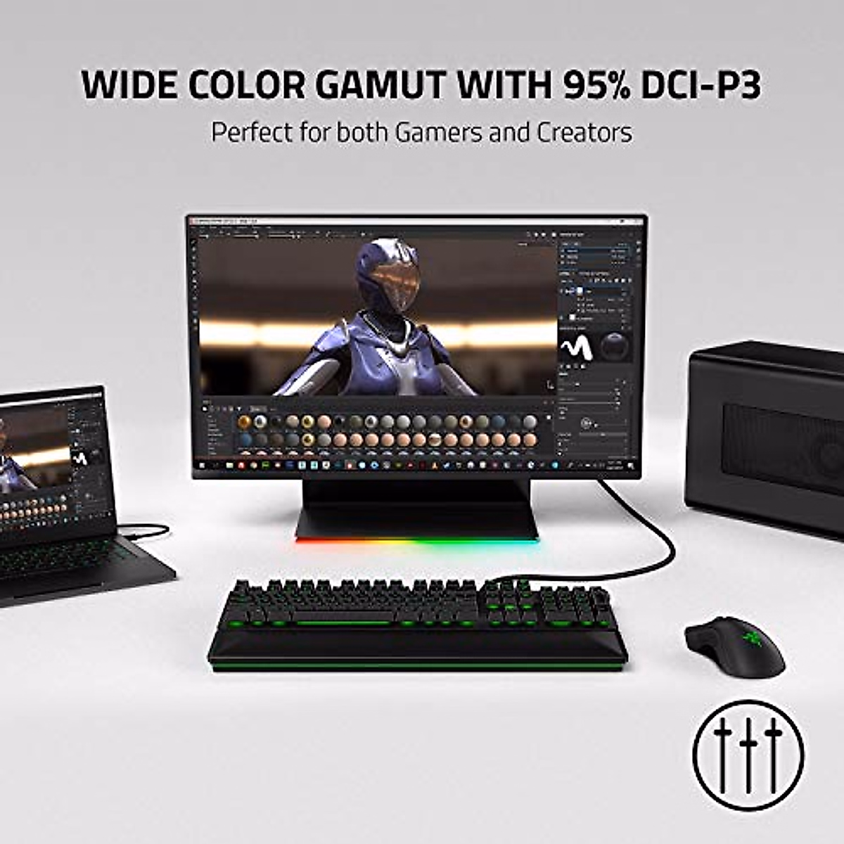 Razer Raptor 27" Gaming Monitor: WQHD (2560x1440) - IPS-Grade - 144Hz - 1ms Response - HDR 400 - NVIDIA G-Sync Compatible & AMD FreeSync - Solid Aluminum Base Chroma RGB - 5 Flat Cables in Box