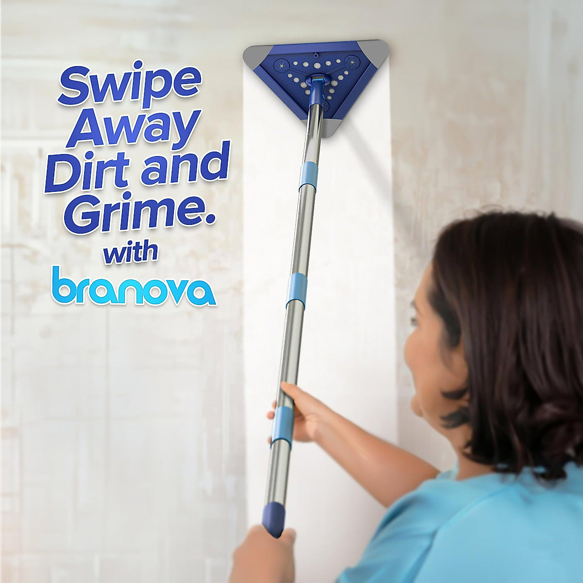 Branova 85" Extendable Wall Cleaner Mop - 360° Rotatable Ceiling Cleaner, Baseboard Cleaner Tool with Handle, Wall Mop with 6 Reusable Mop Pads & Mop Holder - Triangle Mop for Walls and Floors