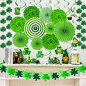 TURNMEON St Patricks Day Decorations for the Home, Shamrocks Garland Lucky Banner with String Lights Green Paper Fans, Leprechaun Hanging Swirls, St.Patrick's Day Party Decor Indoor Irish Supplies