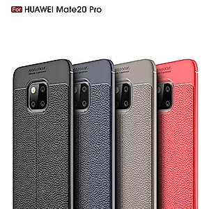 Beovtk Compatible with Huawei Mate 20 Pro case, Silicone Leather[Slim Thin] Flexible TPU Protective Case Shock Absorption Carbon Fiber Cover for Huawei Mate 20 Pro (Navy)