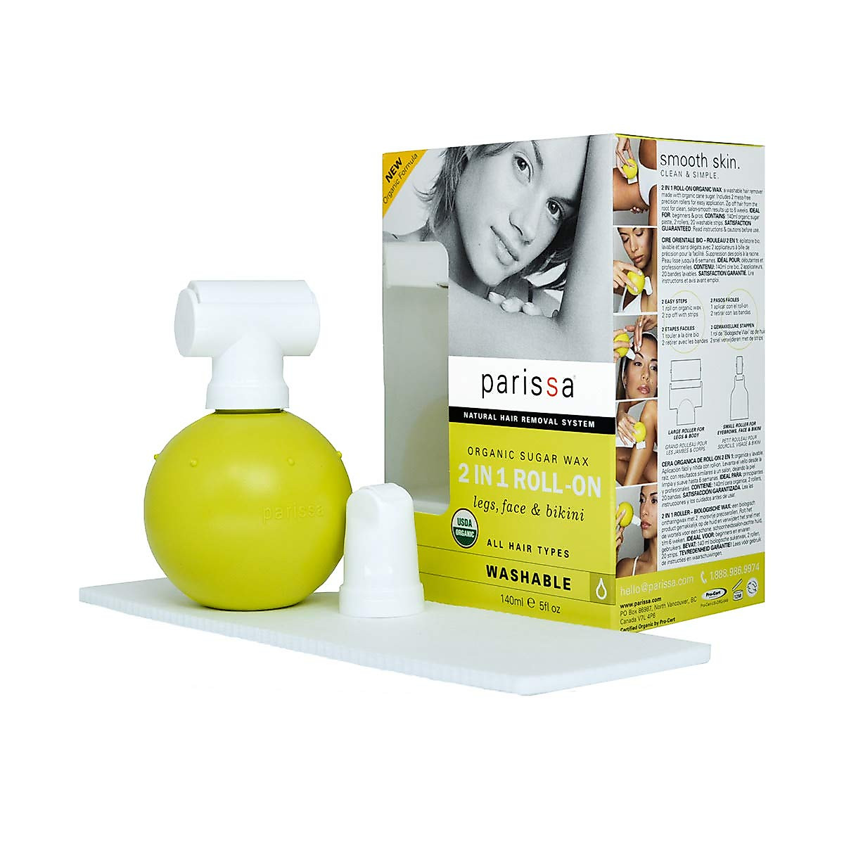 Parissa Organic Sugar Wax Roll-On Style (140 Ml), Hair removal waxing Kit for legs, body, Underarms & Face, Washable With Water