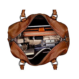 HESHE Genuine Leather Purses for Women Vintage Handbag Shoulder Bag Tote Top Handle Bags Designer Crossbody Satchel (Brown)