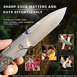 REMETTE WD107 Series Titanium Pocket Knife, EDC Button Lock Knife, Pearlescent M390 Blade, Men Women Daily Carry Lightweight Folding Knife, Sharp Fishing Camping Knives
