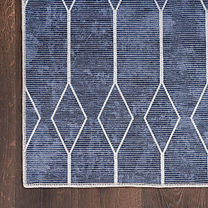 Nicole Curtis Machine Washable Series 1 Geometric Navy 2' x 6' Area -Rug, Easy -Cleaning, Non Shedding, Bed Room, Living Room, Dining Room, Kitchen (2x6)