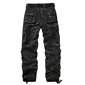 TRGPSG Men's Ripstop Wild Cargo Pants Multi-Pocket Military Army Camo Casual Work Combat Trousers 5335 Dark Camo 36