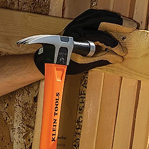 Klein Tools H80718 Straight-Claw 18-Ounce Hammer with Smooth Head, Fiberglass Non-Slip Shock Absorbing Grip Handle with Tether Hole, 15-Inch