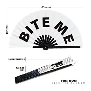 Bite Me Hand Fan Foldable Bamboo Circuit Hand Fan Funny Gag Curse Words Expressions Statement Gifts Festival Accessories Rave Handheld Circuit Event Fan Clack Fans (White)