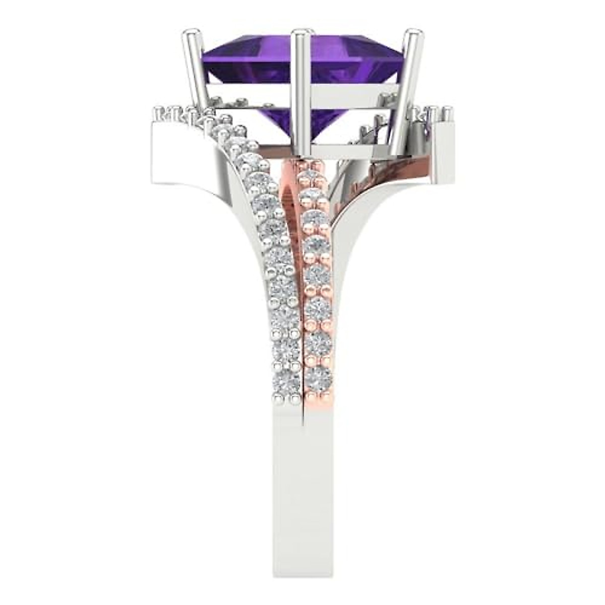 Clara Pucci 2.45ct Princess Cut laser Engraving Split Shank Amethyst Engagement Wedding Solitaire W/Accent Ring 18K 2 tone Gold 3.5