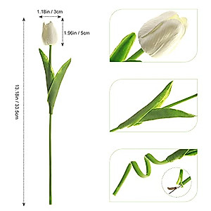 SOJIRUSPA White Tulips Artificial Flowers 20 Pcs Fake Faux Tulips PU Real Touch Tulips Fake Flowers for Home Office Wedding Decor Arrangement Bouquet Faux Flowers for Decoration