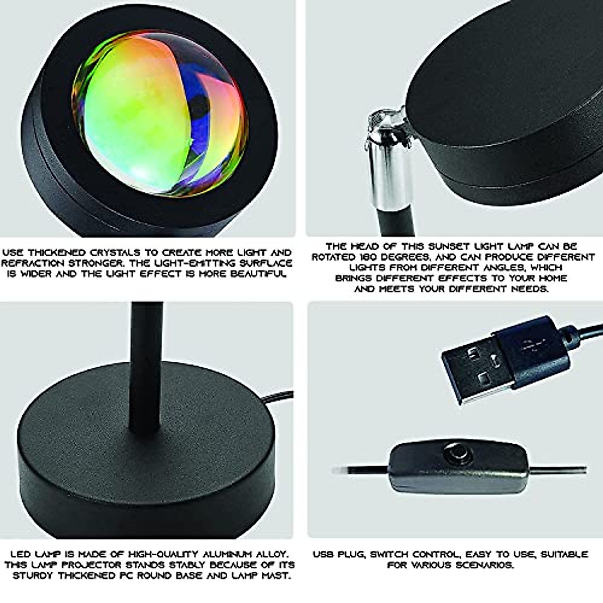 DLMlamps SunLight Lamp Sunset Projector Table Night LED Lamp Romantic Decor Light of the Red Sunset, 180 Degree Rotation USB Charging for Photo, Home, Bedroom Background Room Decoration