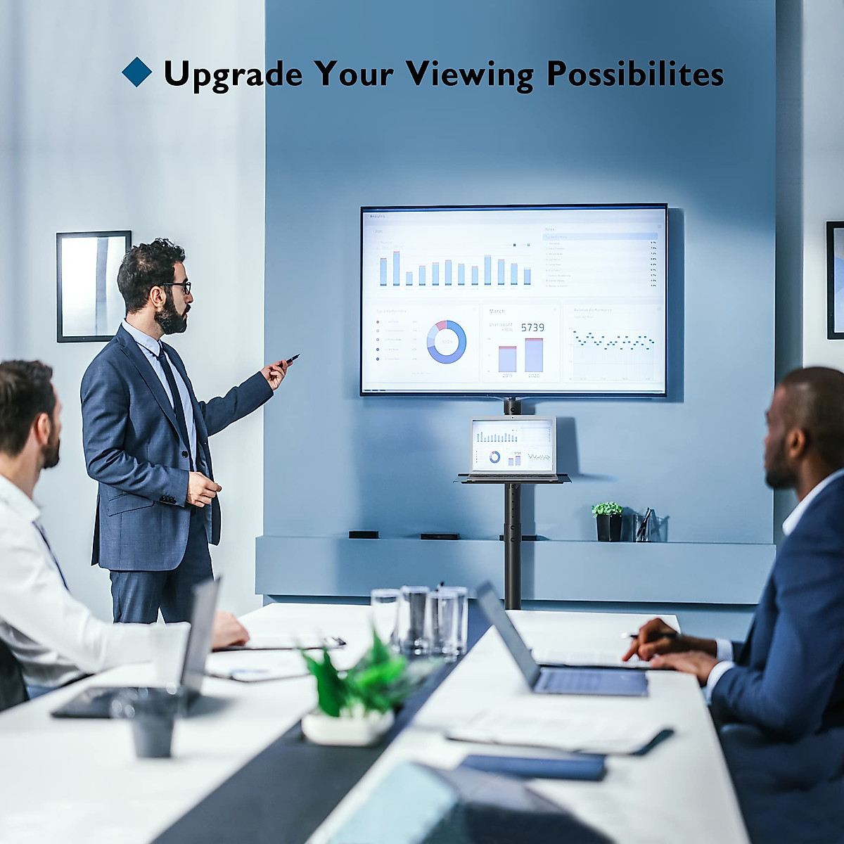 Mobile TV Cart for 23-60 Inch LED LCD Flat Curved Panel Screens TVs, Rolling TV Stand with Wheels Holds Up to 55lbs, Height Adjustable Portable Floor Stand with Media Shelf Tray, Max VESA 400x400mm