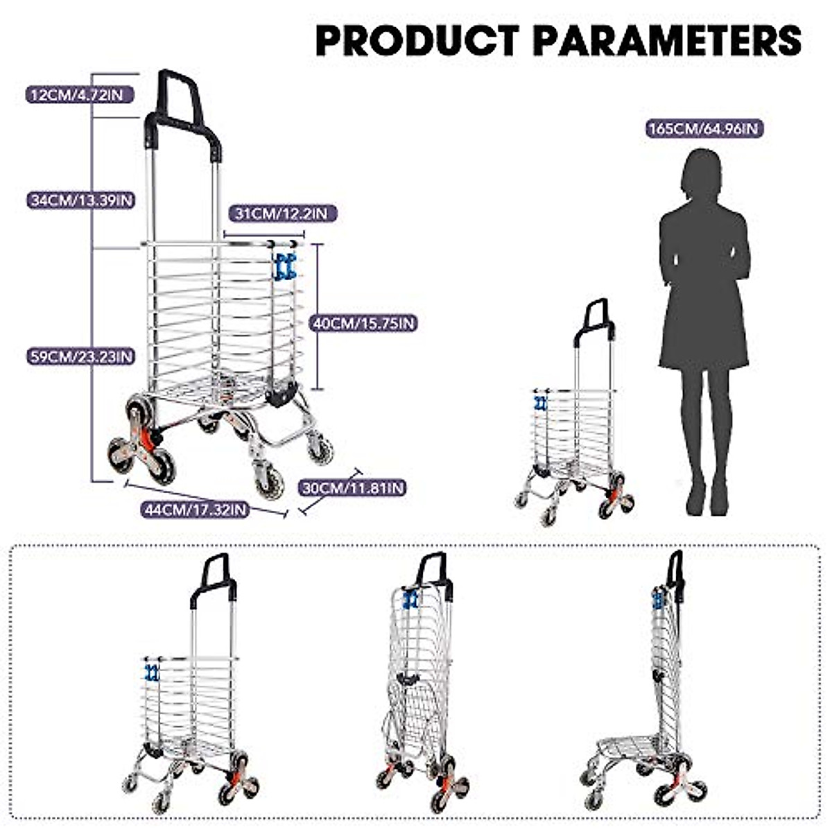 Shopping Cart for Groceries,Folding Shopping Cart Utility Shopping Laundry Cart with Wheels,Small Size (Blue)